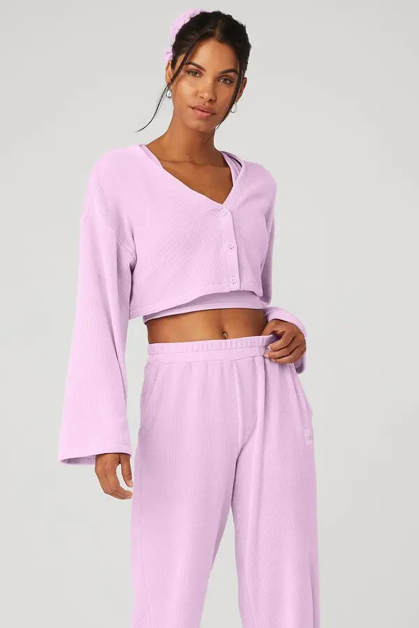 Alo Yoga Chenille Chalet Cardigan - Sugarplum Pink | Editorialist